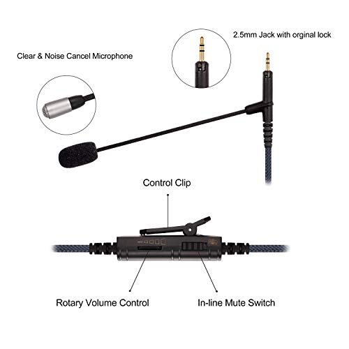 Audio Replacement Cable with in-Line Mic Remote Volume Control Compatible with Bose 700, QC35, QC35 II, QC45 Headphones, Audio Cord Compatible with iPod iPad iPhone Apple Devices