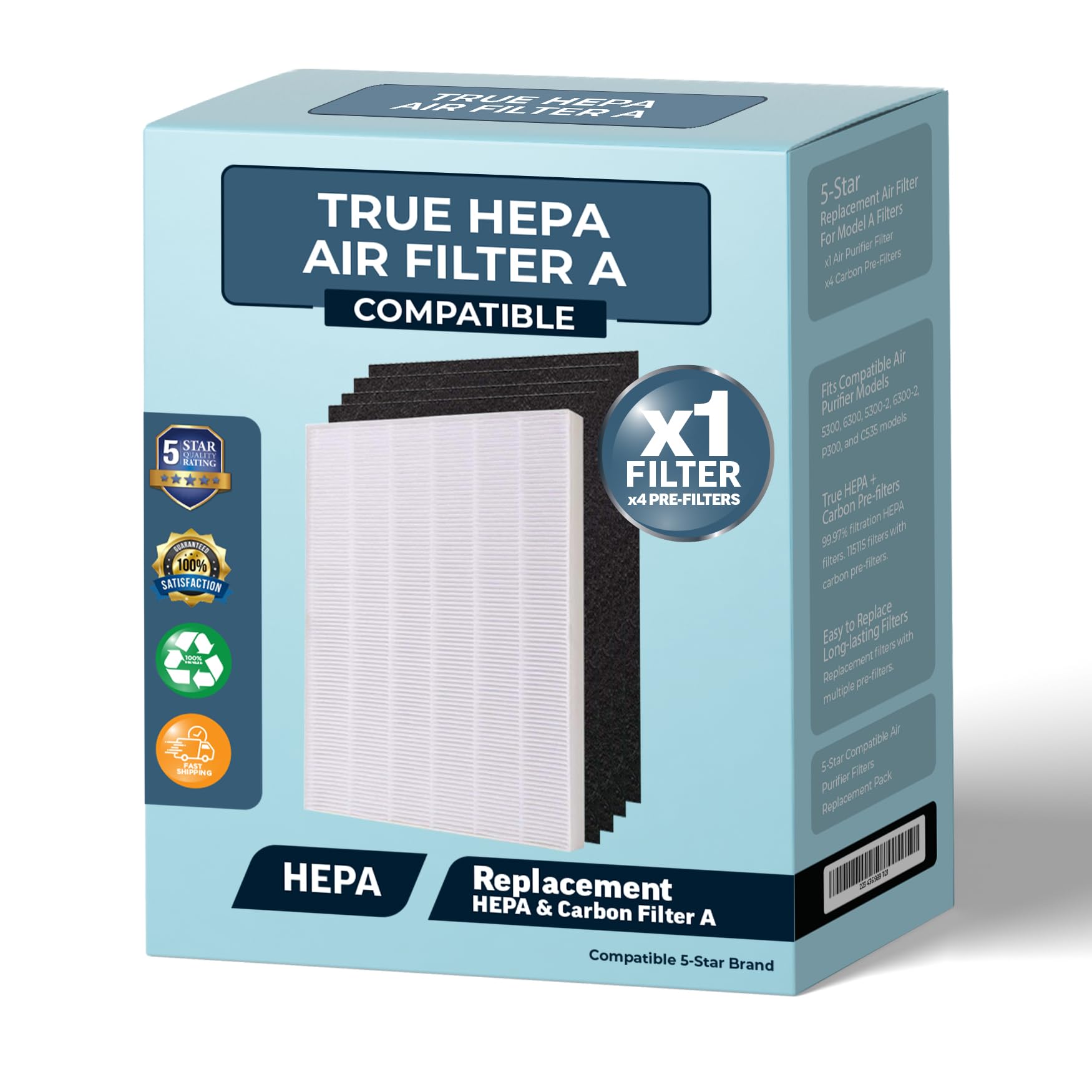 5-Star Compatible Replacement for True HEPA & Carbon Filters A. Works with Air Filter Fit Winix 115115 Compatability: Winix 115115 compatible 5300 6300 5300-2 6300-2 P300 C535. 1 Pack