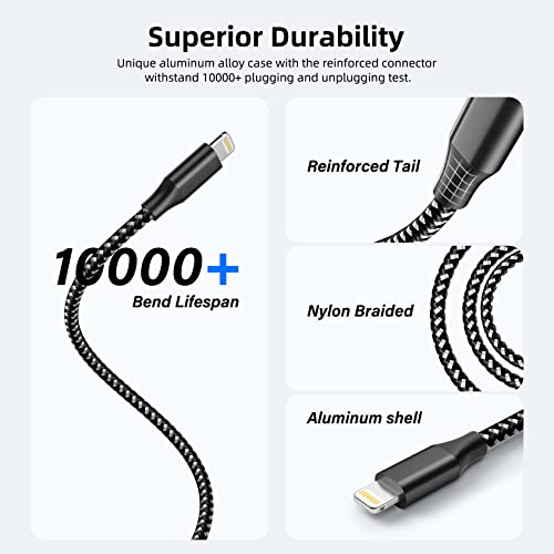 Apple MFi Certified Lightning Cable 3 Pack 10 FT,Nylon Braided iPhone Charger Fast Charging iPhone Charger Cord Super Long Compatible with iPhone 13 12 11 Pro Max XR XS X 8 7 6 Plus SE iPad and More