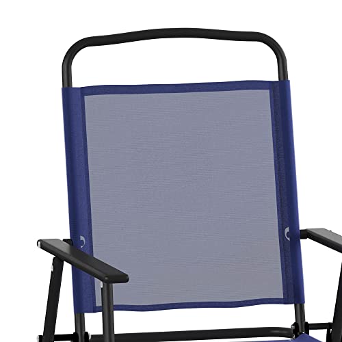 Flash Furniture Mystic Folding Patio Sling Chairs, Outdoor Textilene Lawn Chairs with Armrests, Set of 2, Navy