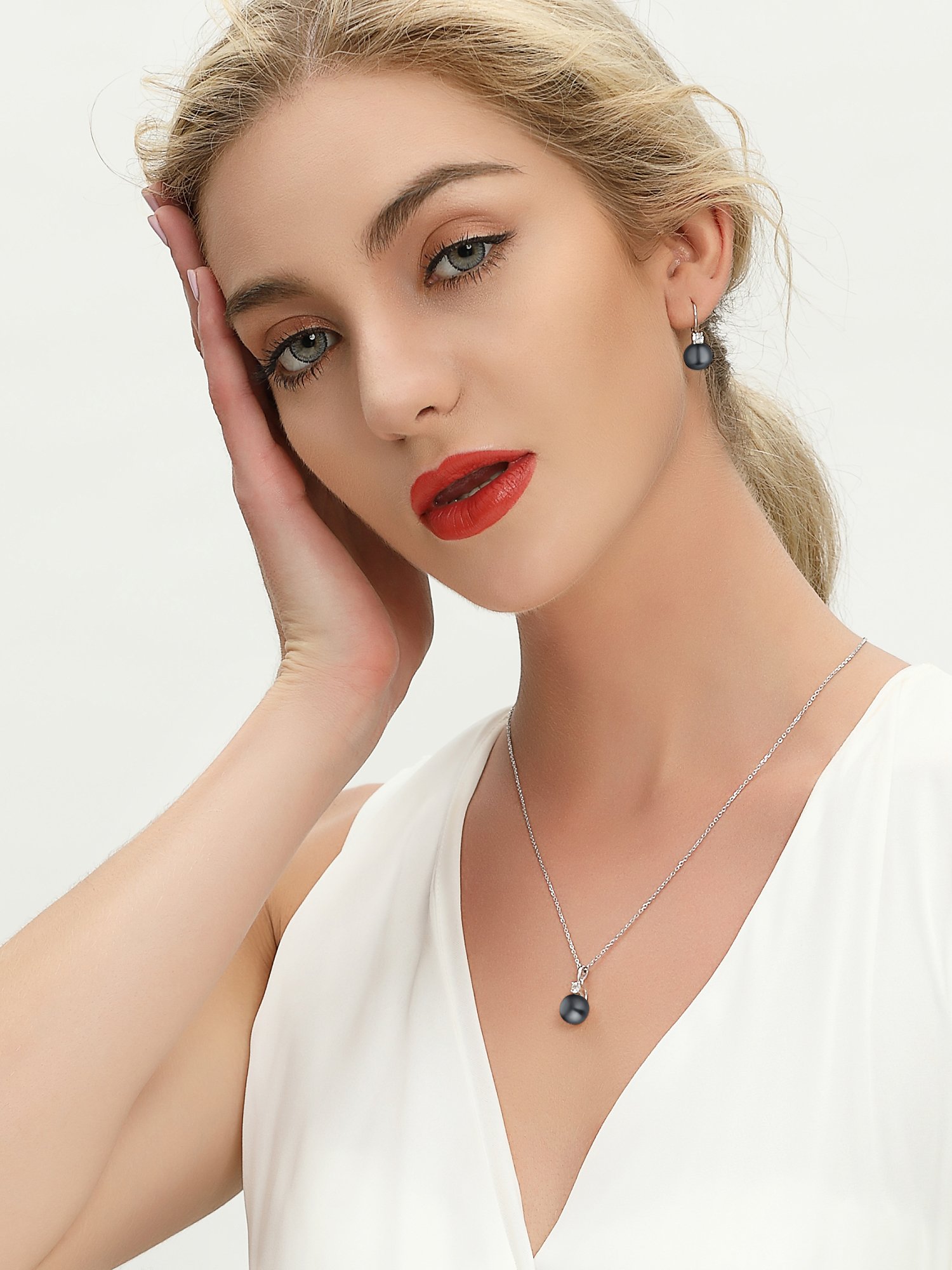925 Sterling Silver Cubic Zirconia Black Freshwater Cultured Pearl Drop & Dangle Leverback Earrings (10mm black pearl)