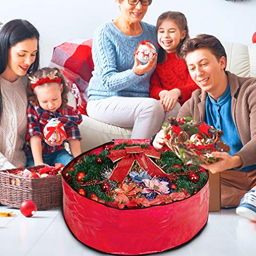ProPik Christmas Wreath Storage Bag 24" - Garland Holiday Container with Tear Resistant Material - Featuring Heavy Duty Handles and Transparent Card Slot - 24β X 7β (Red)