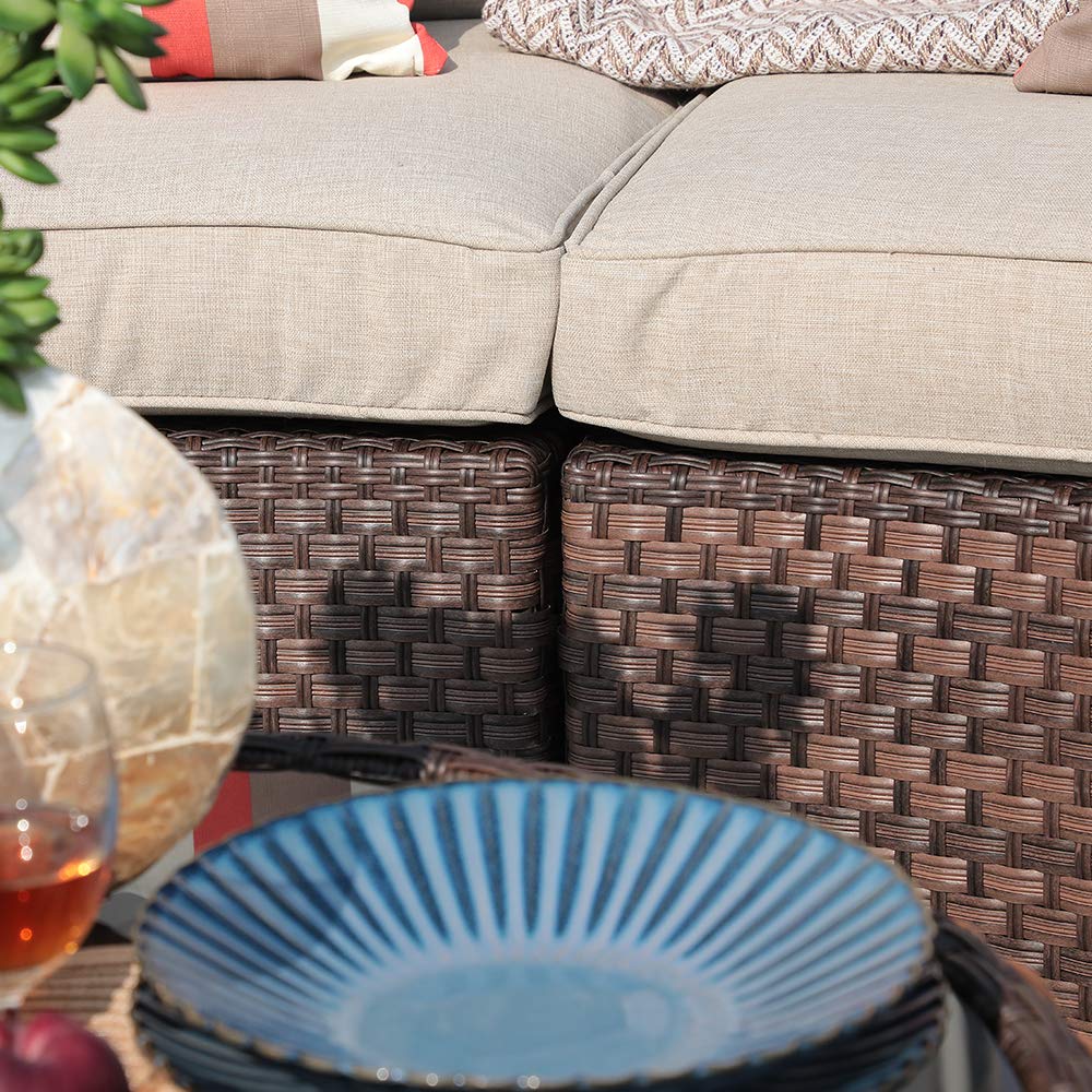 SUNSITT Outdoor Patio Furniture 4-Piece Half-Moon Curved Sofa Set PE Rattan Wicker sectional Set with 2 Side Tables