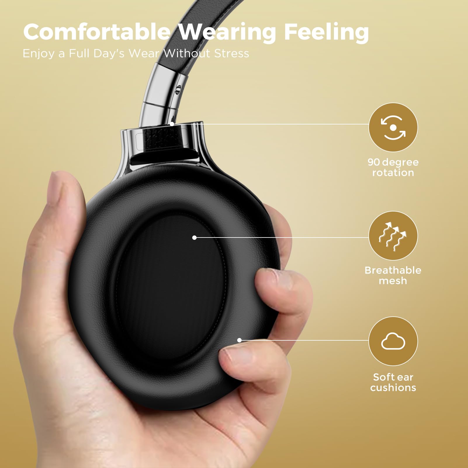 Active Noise Cancelling Headphones Over Ear Wireless Headphones Bluetooth Headphones with Microphone, Deep Bass, Comfortable Over Ear Headphones Bluetooth Wireless Headphones, 30Hrs, Space Black