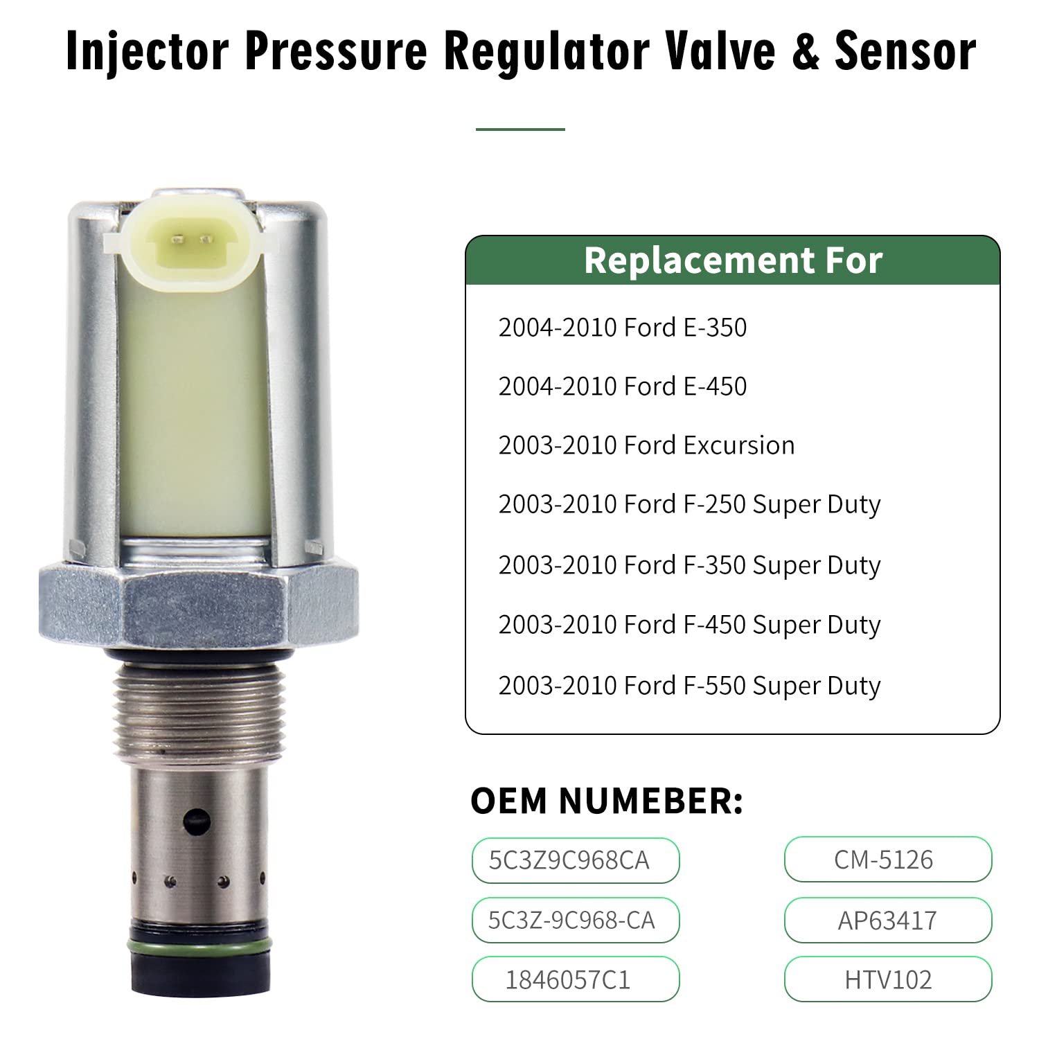 6.0 Powerstroke IPR Valve Fuel Injector Pressure Regulator & ICP Control Sensor Compatible with 2003-2010 Ford Super Duty F250 F350 F450 F550 E350 E450 Excursion 6.0L Diesel, Replace# 5C3Z9C968CA