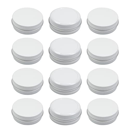 Othmro 24Pcs 1oz Metal Round Tins Aluminum Tin Cans Jar Refillable Containers 30ml Tin Cans Tin Bottles Containers with Screw Lid for Salve Spices Lip Balm Tea Candies White 50×20mm