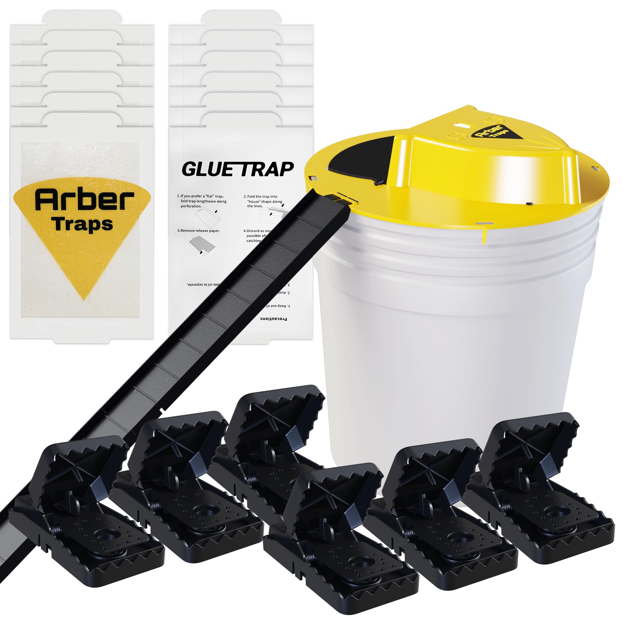 Arber Traps Bucket Lid Mouse Trap, Fits on 5 Gallon + 12 Pcs Sticky Mouse Traps Glue + 6 Pcs Spring Snap Traps for Mice - Multi Catch Humane Mouse Trap for Indoor and Outdoor Used