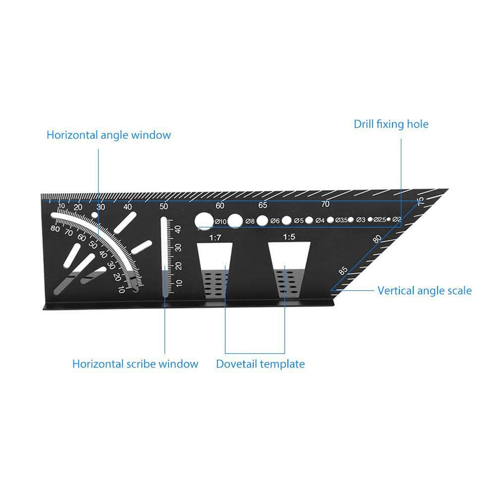 Aluminum Alloy Woodworking Square Size Measure Ruler, 3D Mitre Angle Measuring Template Tool, 45 90 Degree Carpenter's Layout Ruler Gauge Woodworking Accessories Gifts for Men Dad Father Husband