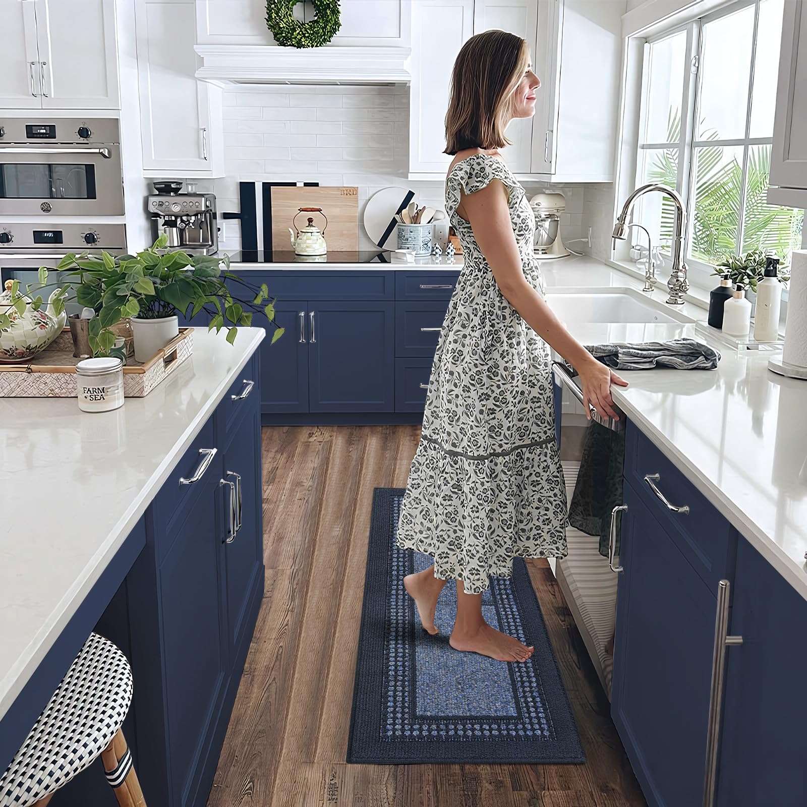 JEEDOVIA Kitchen Rugs Non Slip, Kitchen Mat Absorbent Dirt-Resistant Kitchen Floor Mats, Durable Kitchen Runner Rug for Sink, Laundry, Office, Door, Machine Washable, 19.5"x31", Grey
