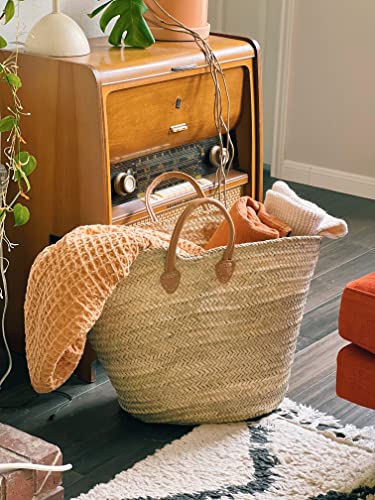 French Market Basket Bag | Handmade Moroccan Seagrass Baskets - Extra Extra Large (24x16) | Wicker Basket for Beach, Laundry, Toy, Blanket, Storage, Baby, or Picnic