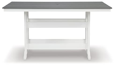 Signature Design by Ashley Transville Casual Outdoor Counter Table with Umbrella Option, Light Gray & White