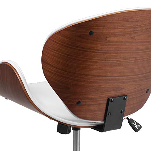Flash Furniture Tana Mid-Back Walnut Wood Conference Office Chair in White LeatherSoft