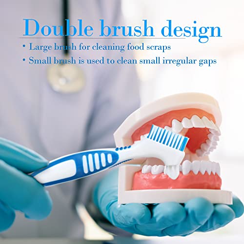 Bvcewilty Denture Brush 4PCS Denture Toothbrushes,Cleaning Brush Double Sided Toothbrush with Multi-Layered Bristles and Rubber Anti-Slip Handle - for Denture Cleaning Care (Green,Purple,Blue,Orange)