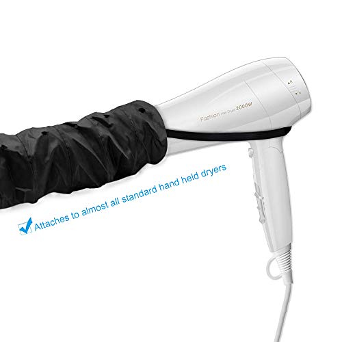 Bonnet Hood Hair Dryer Attachment - Adjustable Extra Large Bonnet Hair Dryer for Hand Held Hair Dryer with Stretchable Grip and Extended Hose Length (Black)