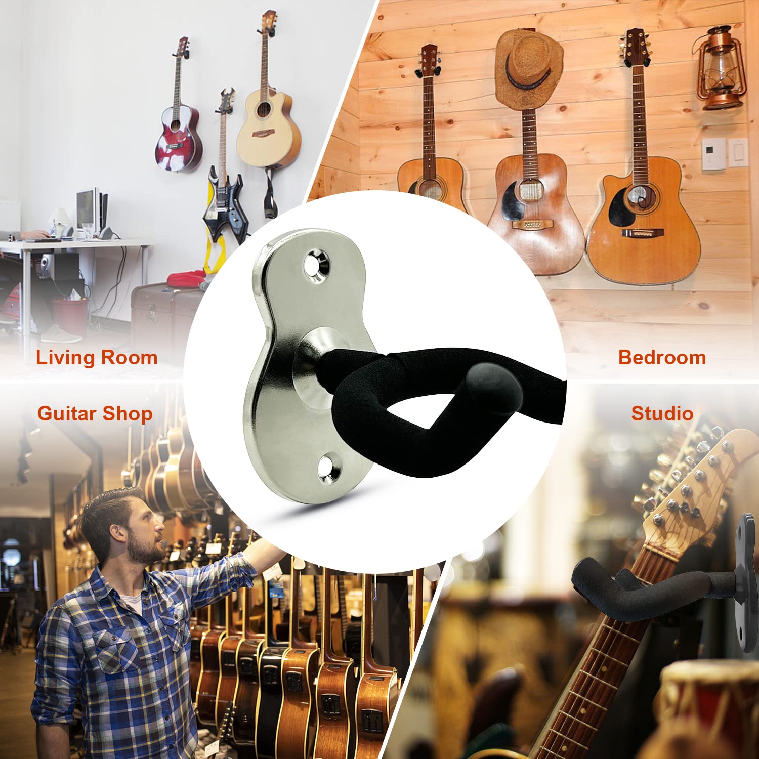 Depointer DEPOINTER Guitar Wall Mount Hanger 3-Pack,Metal Guitar Hanger, Guitar Bracket with Protective Sponge, Guitar Holder Stand Suitable for Bass/Guitar/Banjo/Ukulele- Silver