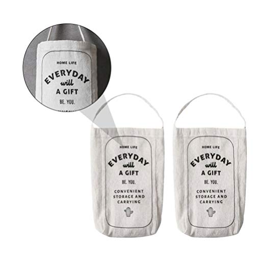 Cabilock 2PCS Wall Mount Grocery Bag Dispenser Linen Kitchen Grocery Plastic Bag Holder Farmhouse Hanging Storage Organizer Basket for Bathroom Home White