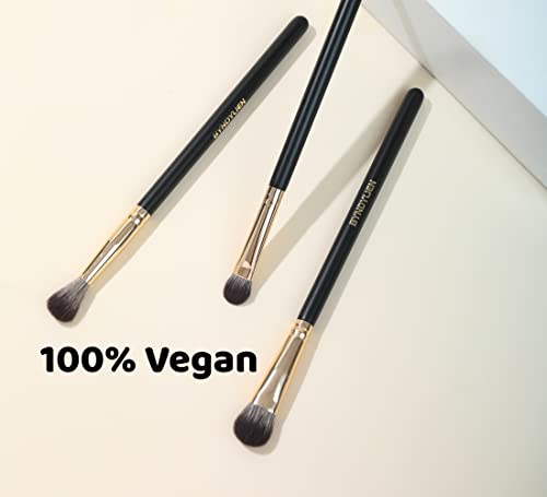 BYNDYLIEN Eye Makeup Brushes - 12pcs Champagne Gold Professional Makeup Brush Set with Soft Synthetic Fiber Hairs and Wood Handle for Eye Shadow, Blending, Concealer, Eyeliner, and Eyebrow