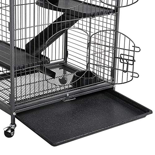 Topeakmart Large 6-Tier Ferret Cage Playpen, 52 Inch Metal Small Animals Hutch with 3 Doors/Bowl/Water Bottle/Tray, Rolling Pet Home for Lovely Chinchilla/Squirrel, Black, Easy Assembly