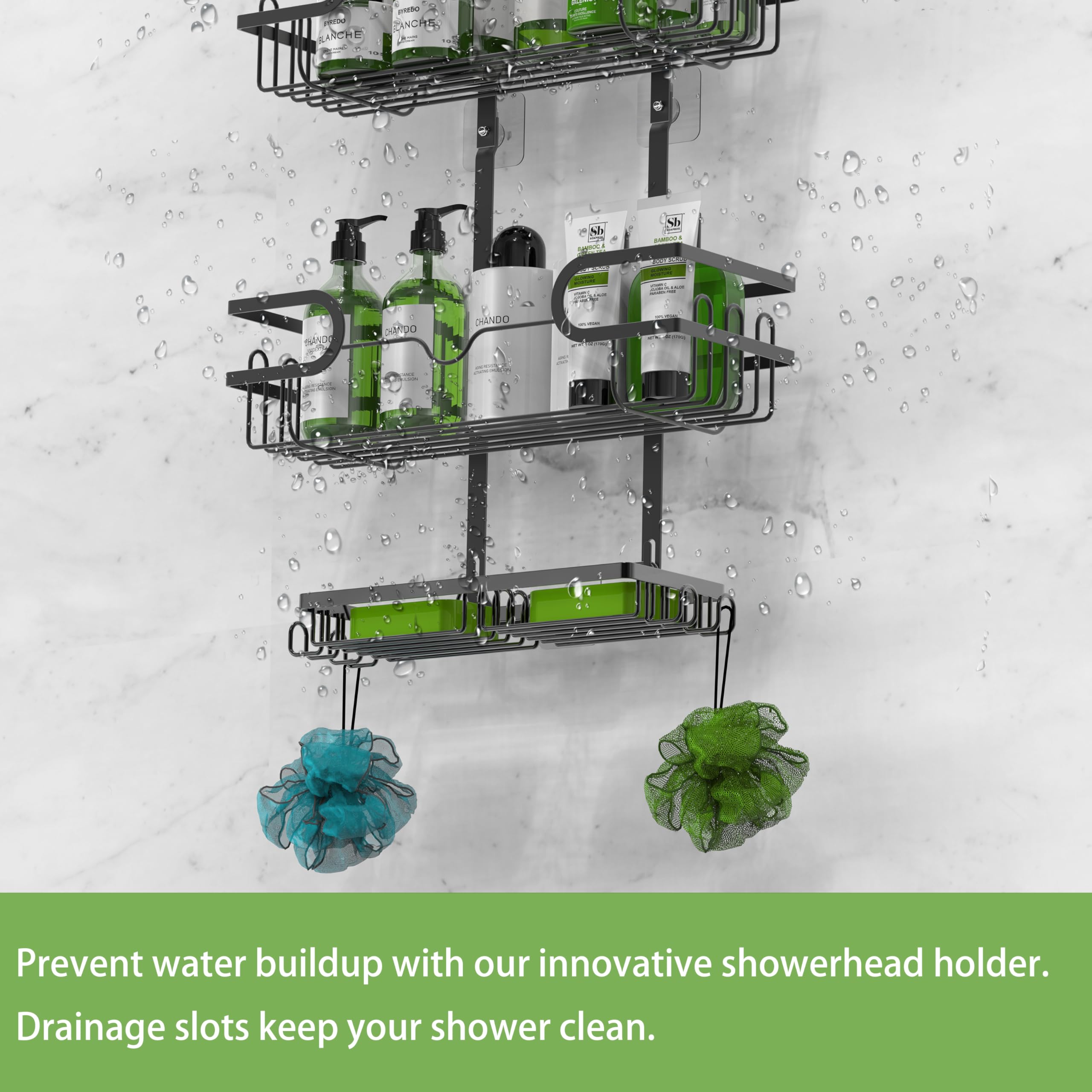 Auspirea Hanging Shower Caddy Over Shower Head, Shower Organizer Hanging with Soap Holder,Shower Storage Rack Basket with Hooks - Large Capacity Shower Shelf for Shampoo, Conditioner, Body Wash