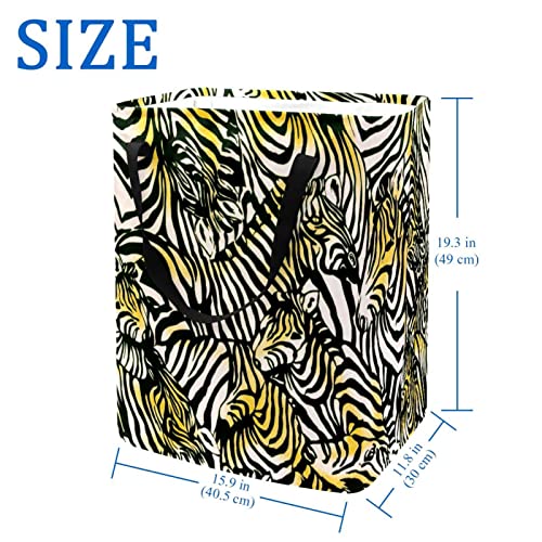 Animal Zebra Herd Yellow Black White Print Collapsible Laundry Hamper, 60L Waterproof Laundry Baskets Washing Bin Clothes Toys Storage for Dorm Bathroom Bedroom