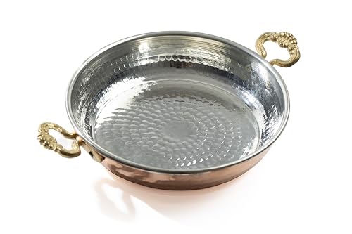 vensila Hand Hammered Copper Pan - Tin Lined Thick Copper Frying Skillet - Authentic Omelette Pan - Red Copper Egg Pan with Brass Handles - Turkish Copper Cookware Sahan (9 inch)