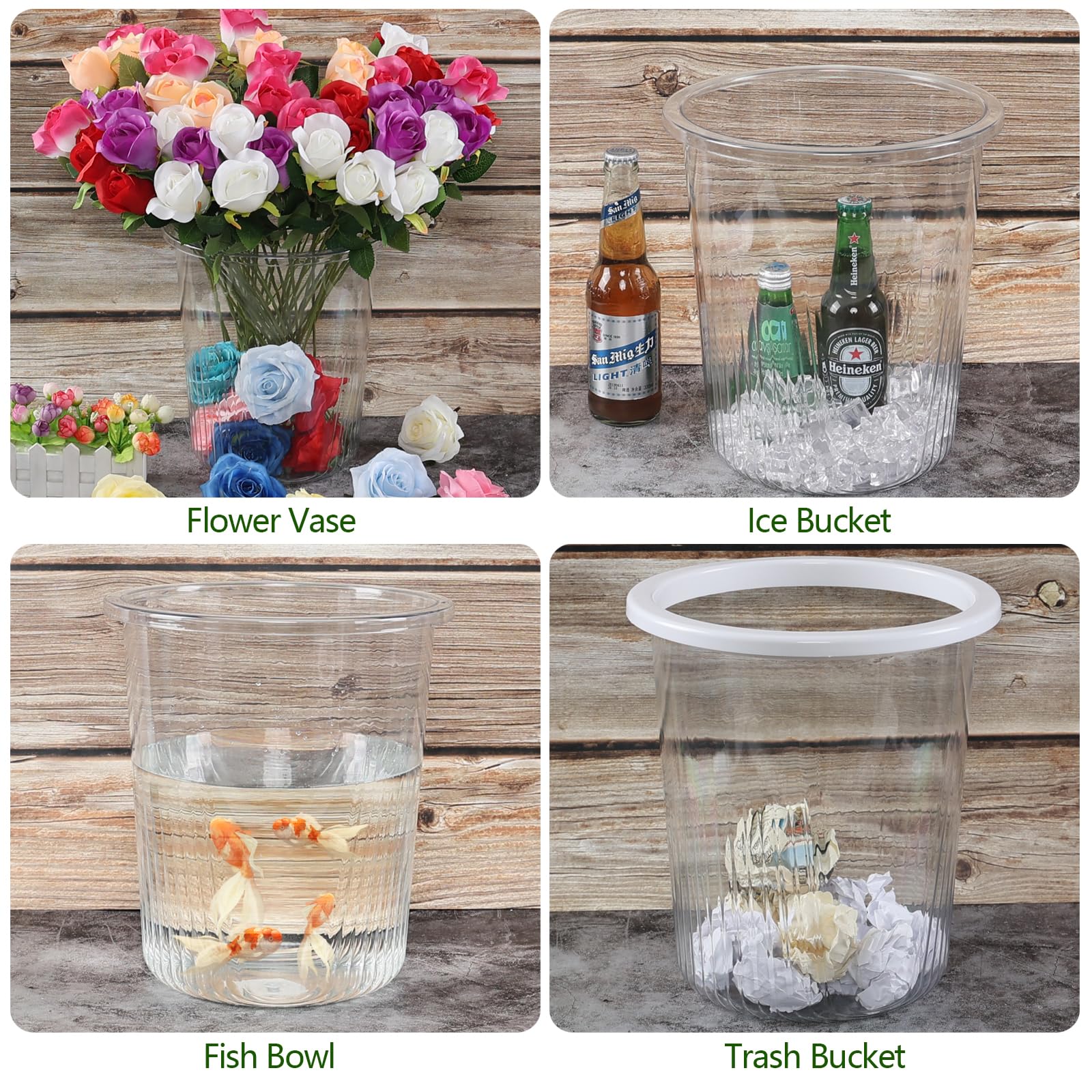 Morcte 4-Pack Acrylic Clear Round Wastebasket, 2.6 Gallon Plastic Small Trash Can for Bathroom, Home, Office