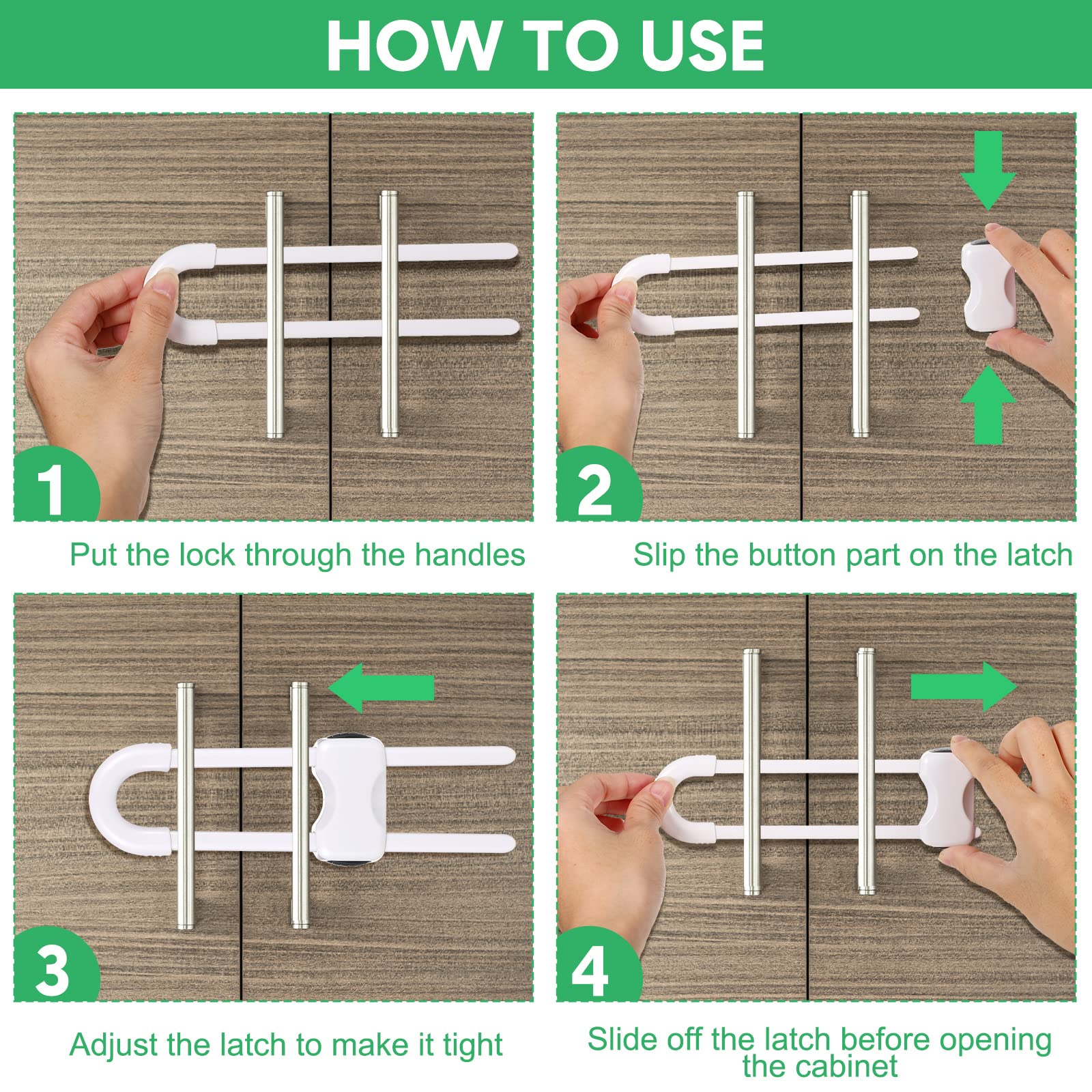 60 Pieces Child Locks Baby Proofing Cabinets Locks Adjustable Safety U Shaped Child Proof Cabinet Latches Locks for Knob Handle Kitchen Storage Door Cupboard Closet Dresser, White