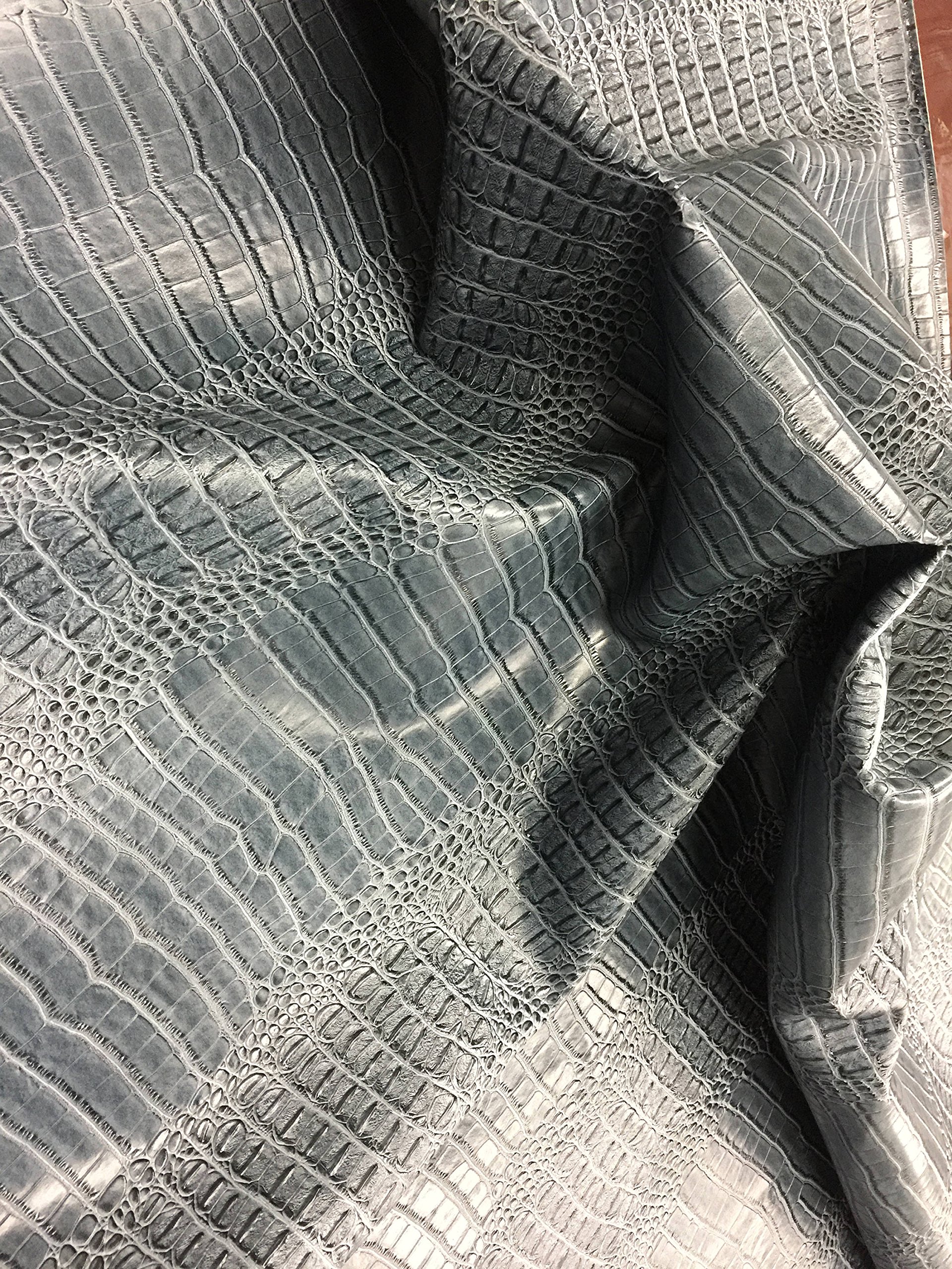 Big Nile Gray crocodile leather vinyl fabric embossed upholstery alligator by yard.