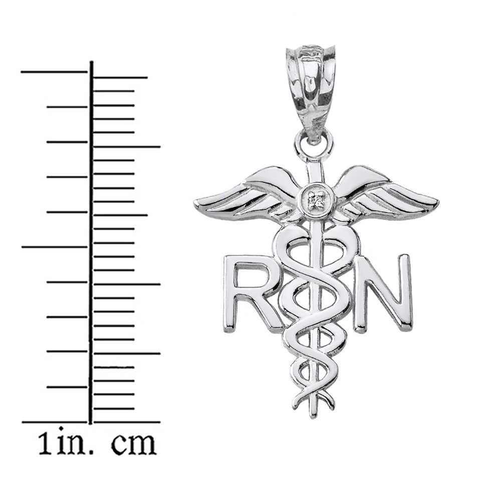 925 Sterling Silver Caduceus RN Charm Registered Nurse CZ Pendant