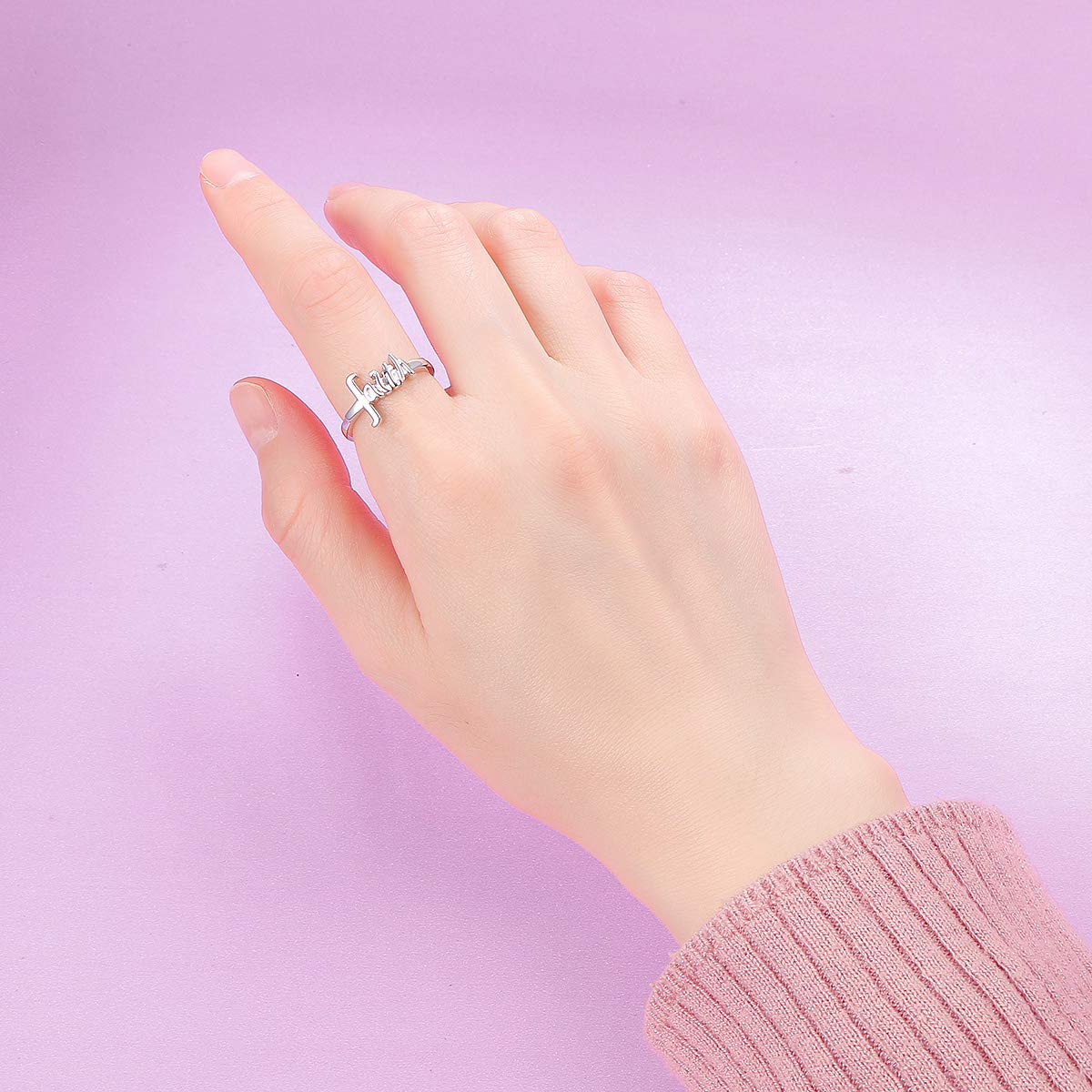 925 Sterling Silver I am With You Always Religious Faith Cross Ring for Women Girls, Size 5