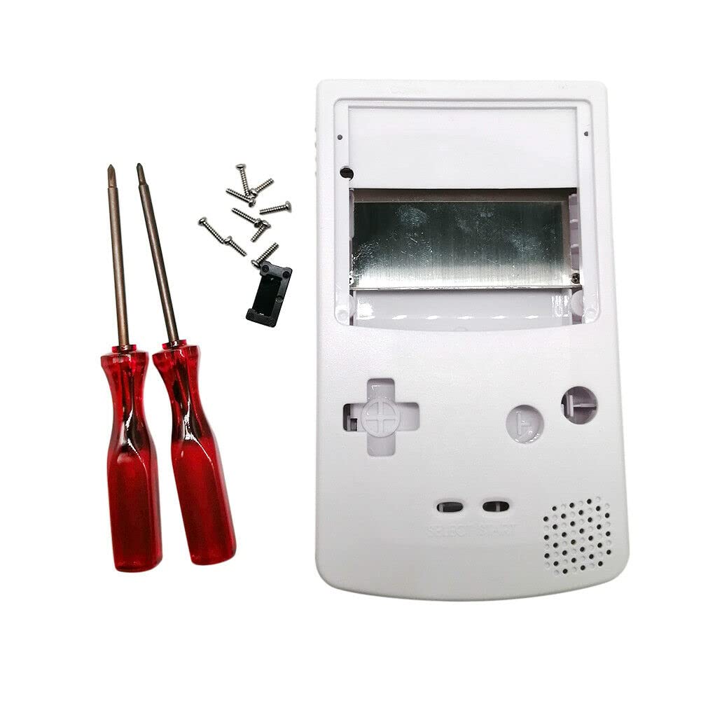 Cowhilan Replacement IPS Full Housing Shell Case + Screwdrivers Compatible with Gameboy Color GBC IPS Highlight Screen Console, White
