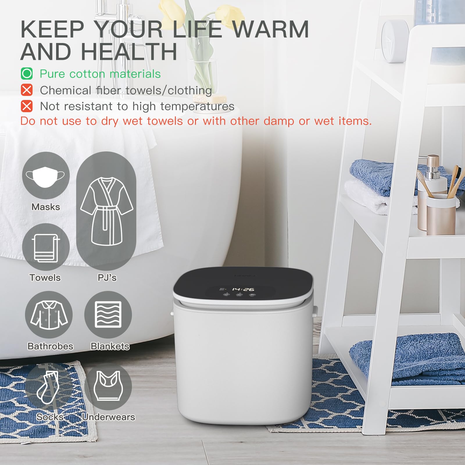 DOACE Towel Warmer Bucket, Small Hot Towel Warmer with LED Display, Heat Timer 20/40/ 60 Min, Up to 24 Hour Delay Timer, Fits Up to Two Oversized Towels,Gray A16