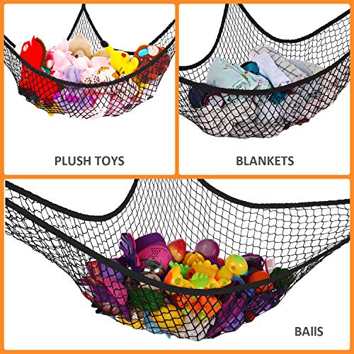 KOHUIJOO Stuffed Animal Hammock,Toy Hammock Net, Jumbo Toy Storage Net 83" Wall Sling Corner Extra Large Kids Children Mesh Toy Net Organizer (Black, 83 Inch)