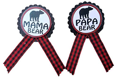 Mama Bear & Papa Bear Baby Shower Pins Daddy to Be Pin Buffalo Plaid Gender Reveal, Red & Black Pin, Baby Sprinkle