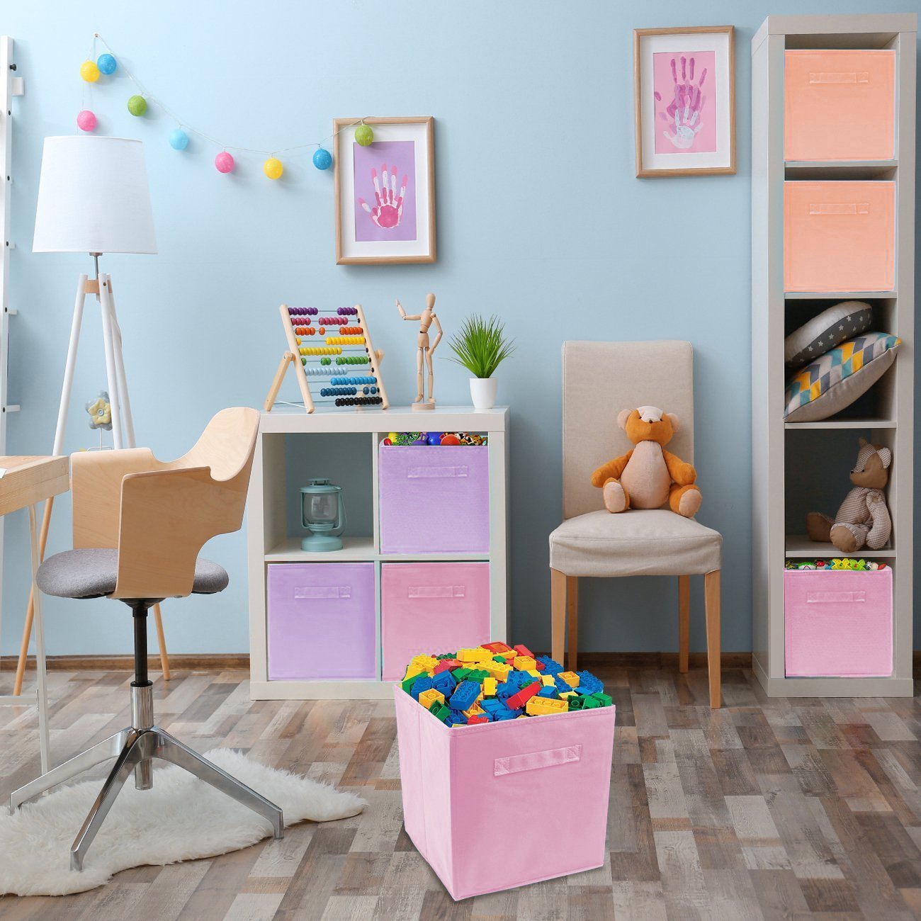 Sorbus 11 Inch Cube Storage Bins Bundle - Set of 6 Pastel Rainbow Bins & Set of 6 Purple, Pink, and Orange Bins (12 Storage Bins Total)