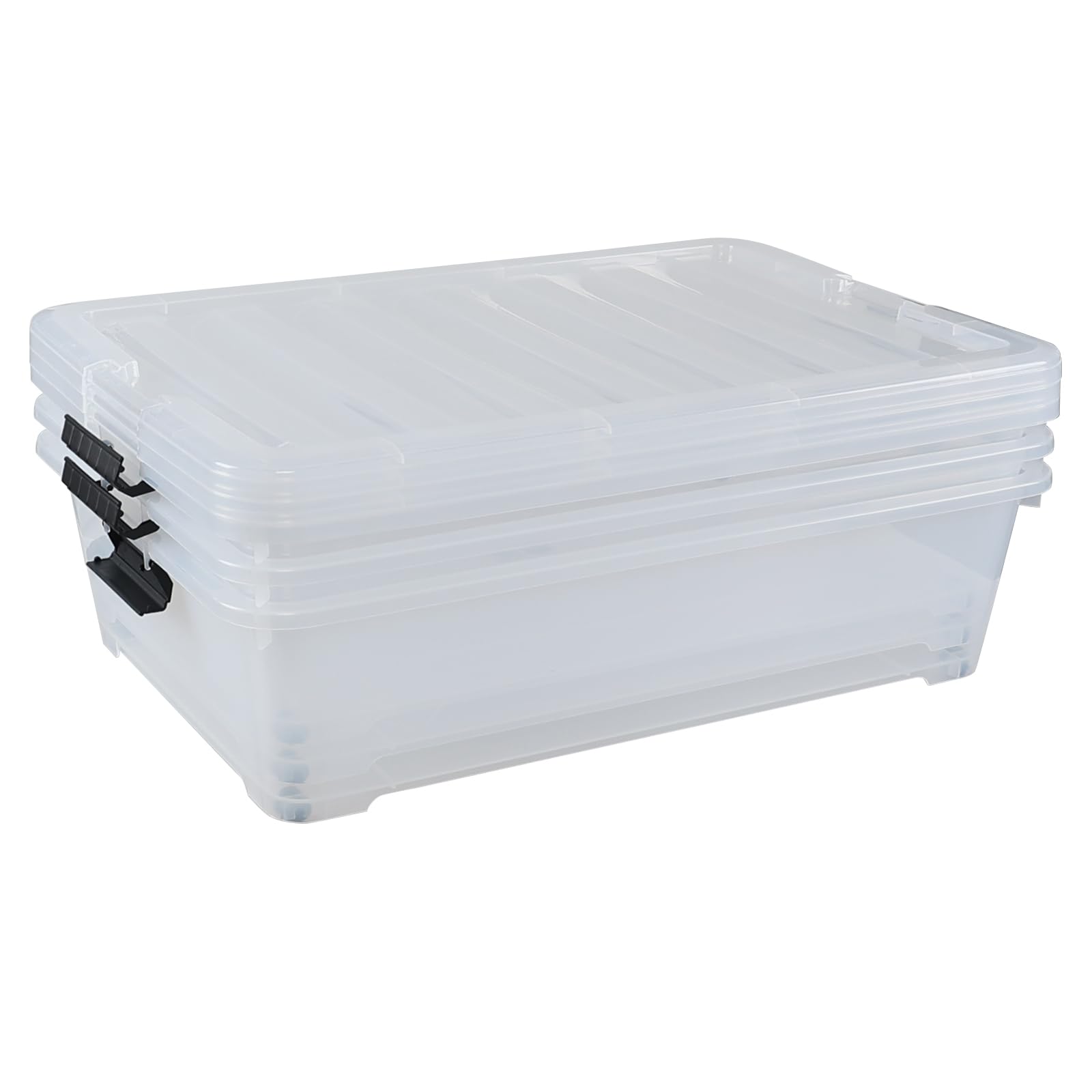 Hespama 3-Pack 50 Quart Plastic Underbed Storage Container Box, Large Clear Under Bed Storage Bins with Wheels