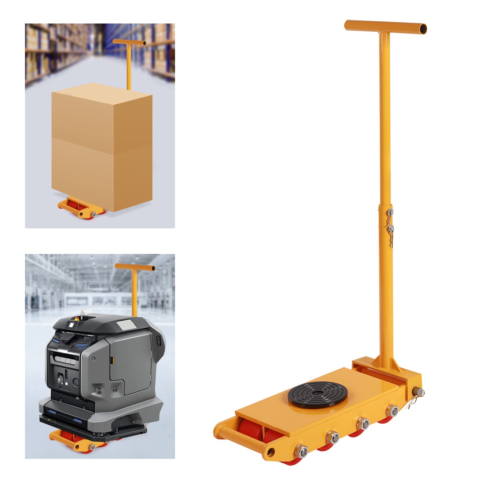 8T Machine Skates with Handle, 26400lbs Heavy Duty Machinery Mover Dollies, 8 Wheels Dolly Skate Roller with 360° Rotation Cap, Yellow Machinery Moving Skate for Industrial Moving Equipment
