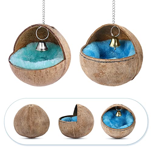 POPETPOP Dwarf Hamster Nest Hanging Bird Coconut Shell Warm Sleeping Bed Portable Bird Nest Bird House Resting Place for Dwarf Hamster Gerbil Squirrel (Random Color Cushion)