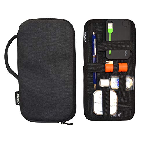 Cocoon CSG270BK Waxed Canvas Gadget Case Includes Grid-IT!® Accessory Organizer (Black) Medium