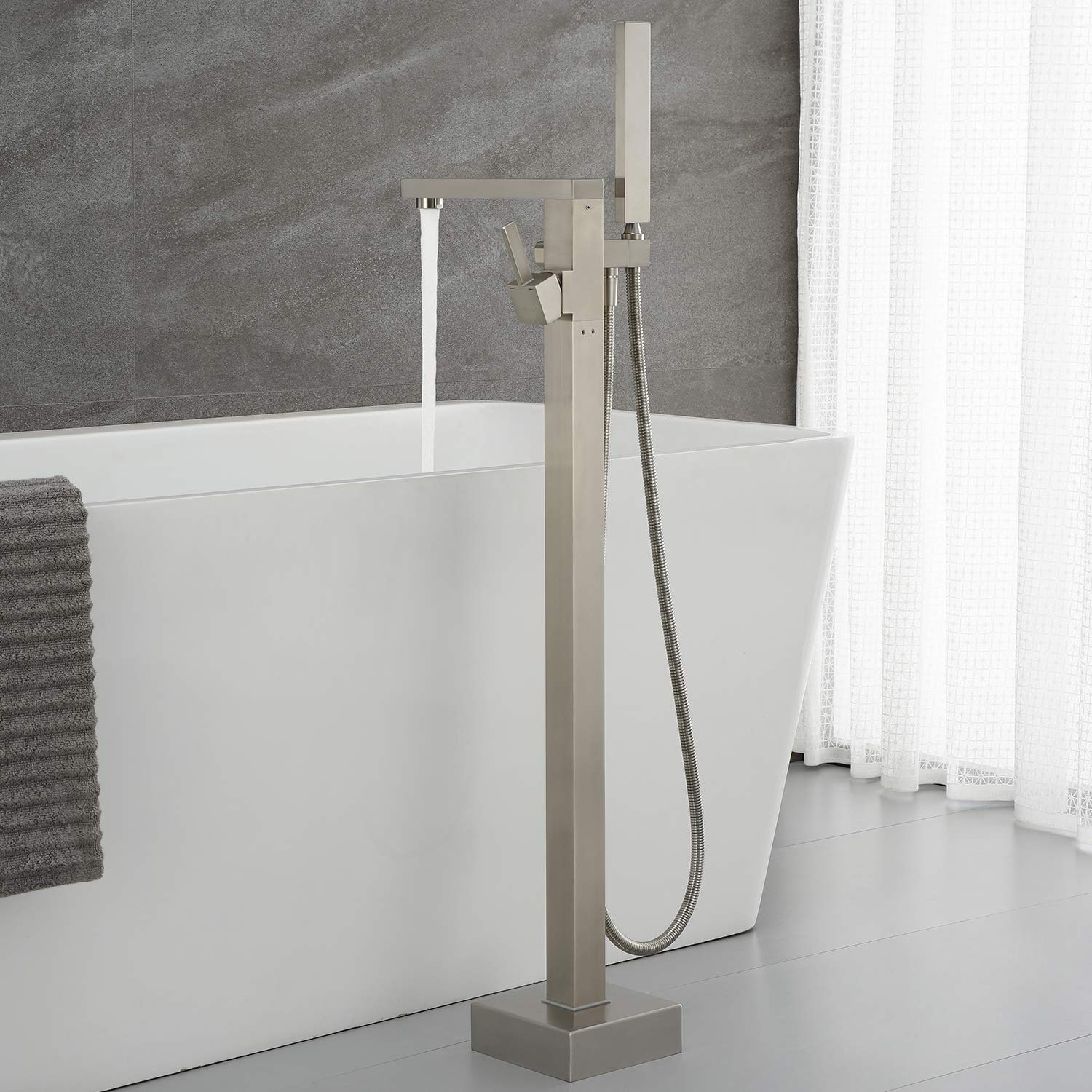 Artiqua Freestanding Bathtub Faucet Tub Filler Brushed Nickel Brass Bathroom Faucets Floor Mounted with Handheld Shower