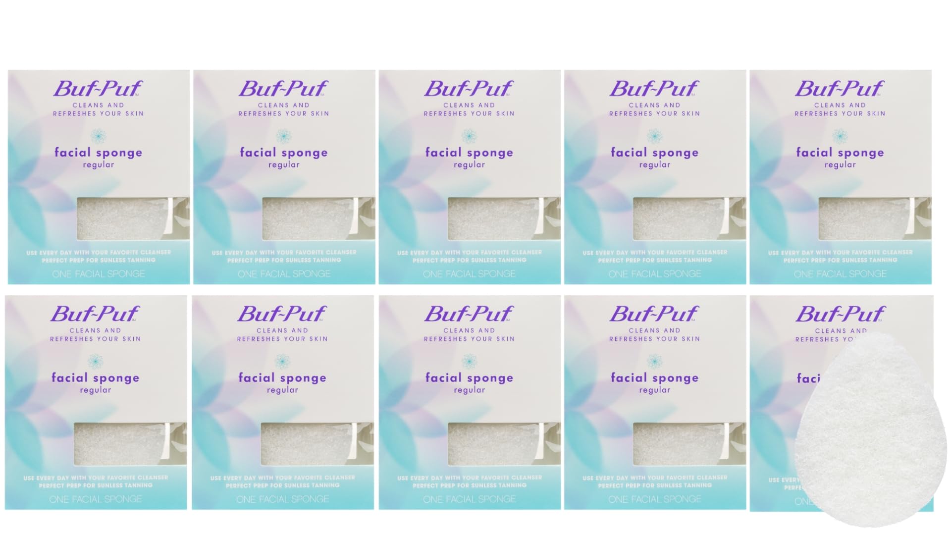 Buf-Puf Facial Sponge, Dermatologist Developed, Removes Deep Down Dirt & Makeup That Causes Breakouts and Blackheads, Reusable, Exfoliating, White, 10 Count