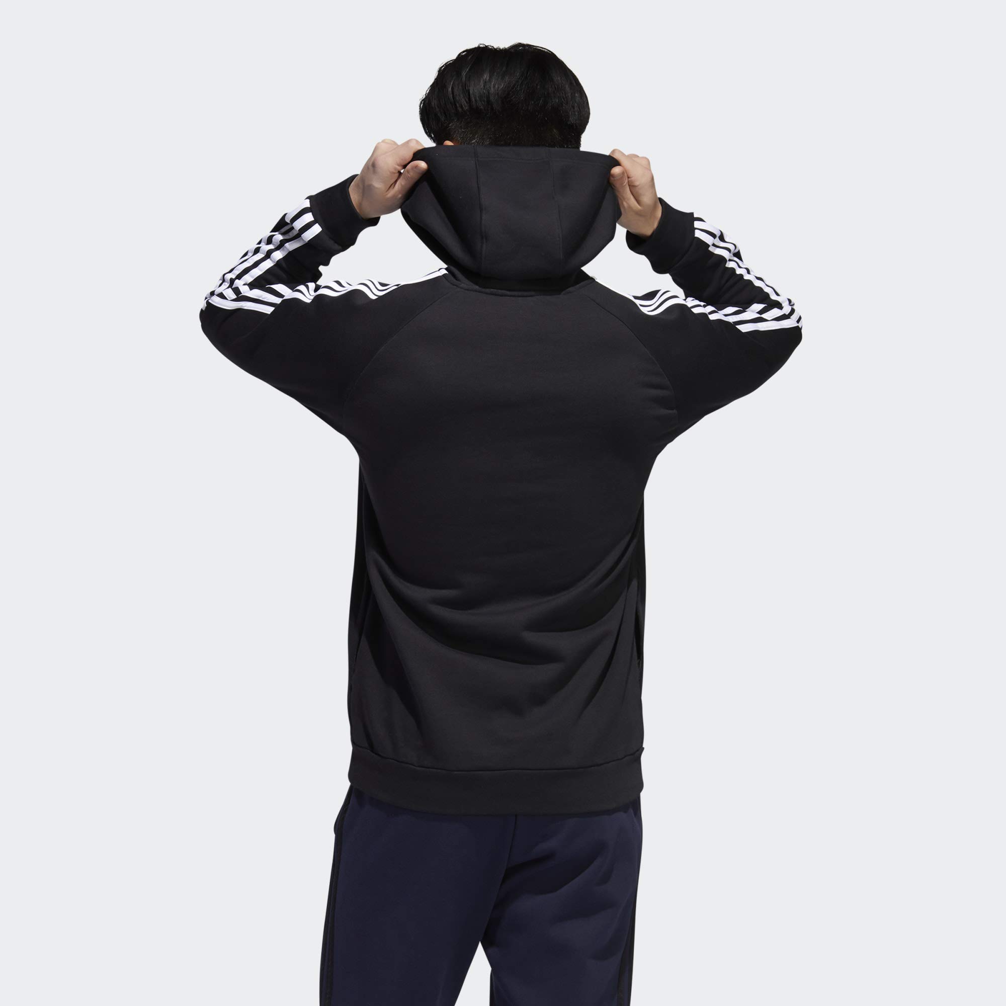 adidas mens Essentials 3-Stripes Pullover Hoodie Black/White2 Medium