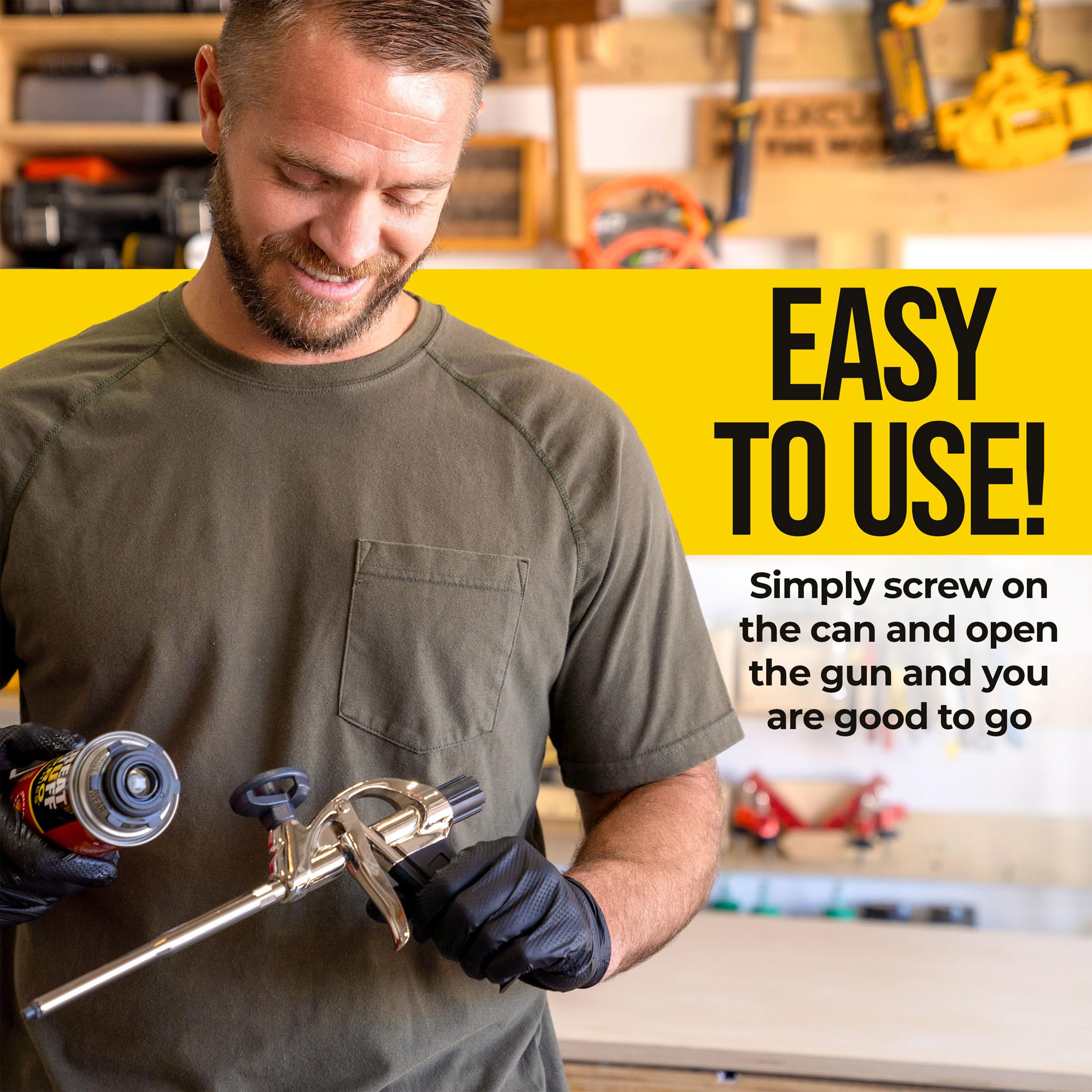 AWF PRO Foam Gun - AWF 1850, PTFE Non Stick Coated 40in Gun. Ideal for Contractors & DIY. High Precision, Greater Yield Foam Spray Insulation Gun, One Hand Adjustment, Long Nozzle. Swivel Tip