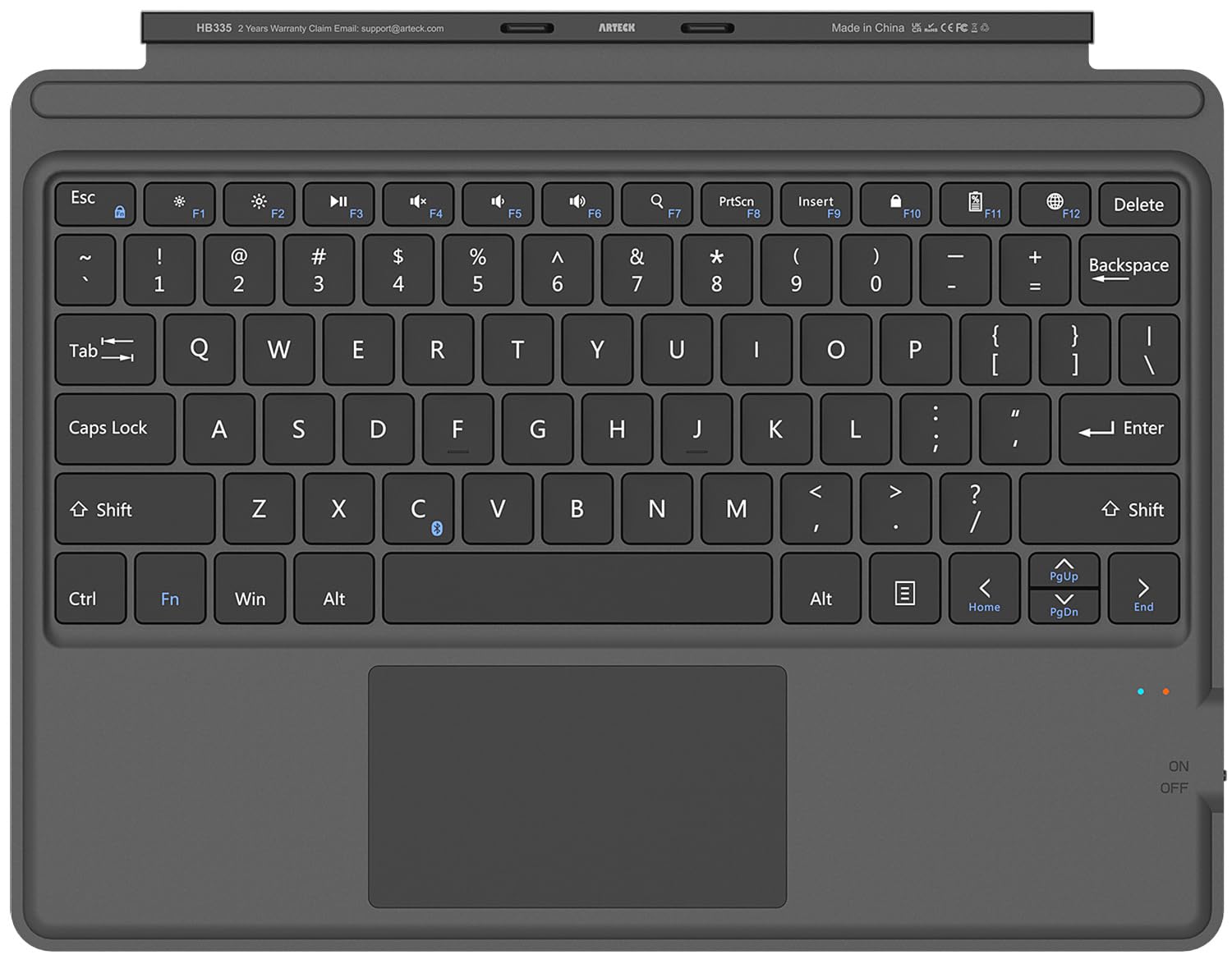 Arteck Microsoft Surface Pro Keyboard Type Cover, Ultra-Slim Portable Bluetooth Wireless Keyboard for Latest Surface Pro 10, Pro 9, Pro 8, Pro X with Touchpad Built-in Rechargeable Battery