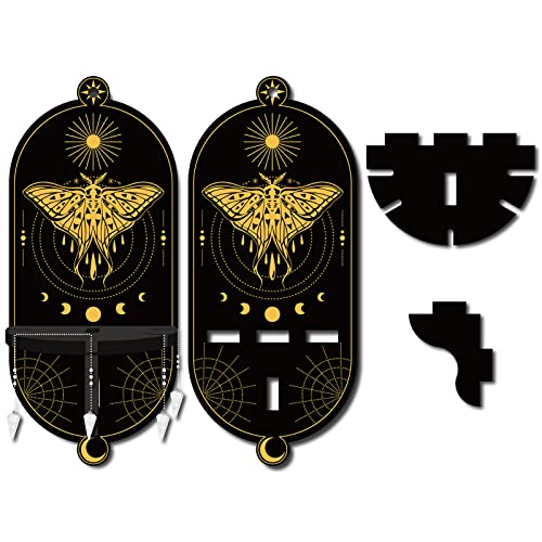 CREATCABIN 2Pcs Small Crystal Shelf Display Butterfly Wooden Crystal Holder Magical Witch Stuff Boho Rustic Altar Shelf for Hanging Crystals Stone Necklace Witchy Room Wall Decor 3.03 x 7.01inch