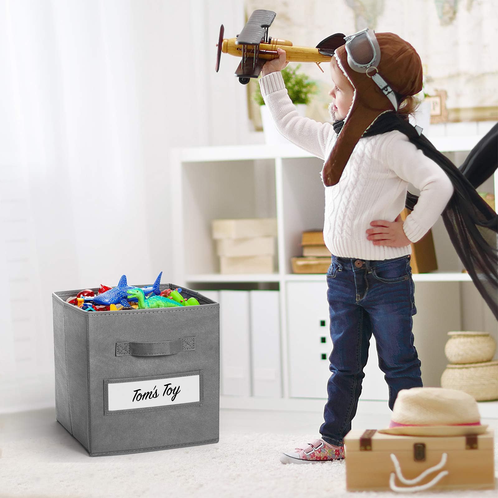 artsdi Set of 8 Storage Cubes,Foldable Fabric Cube Storage Bins with 8 Labels Window Cards & a Pen,Baskets Containers for Shelves,Closet Organizers Box for Home & Office,Gray