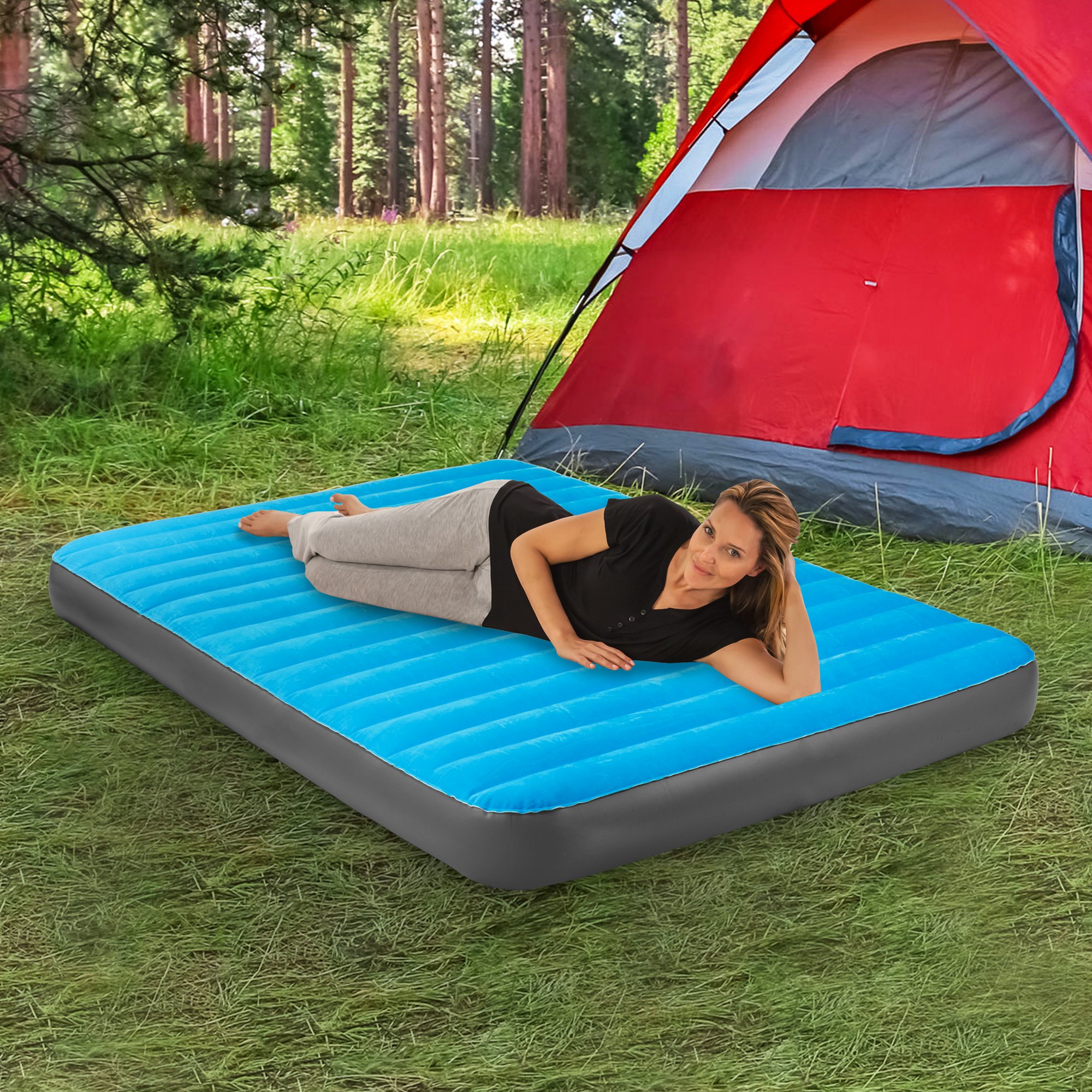 Air Comfort Camp Mate Queen Size Air Mattress with Battery Pump, 500lb Weight Capacity