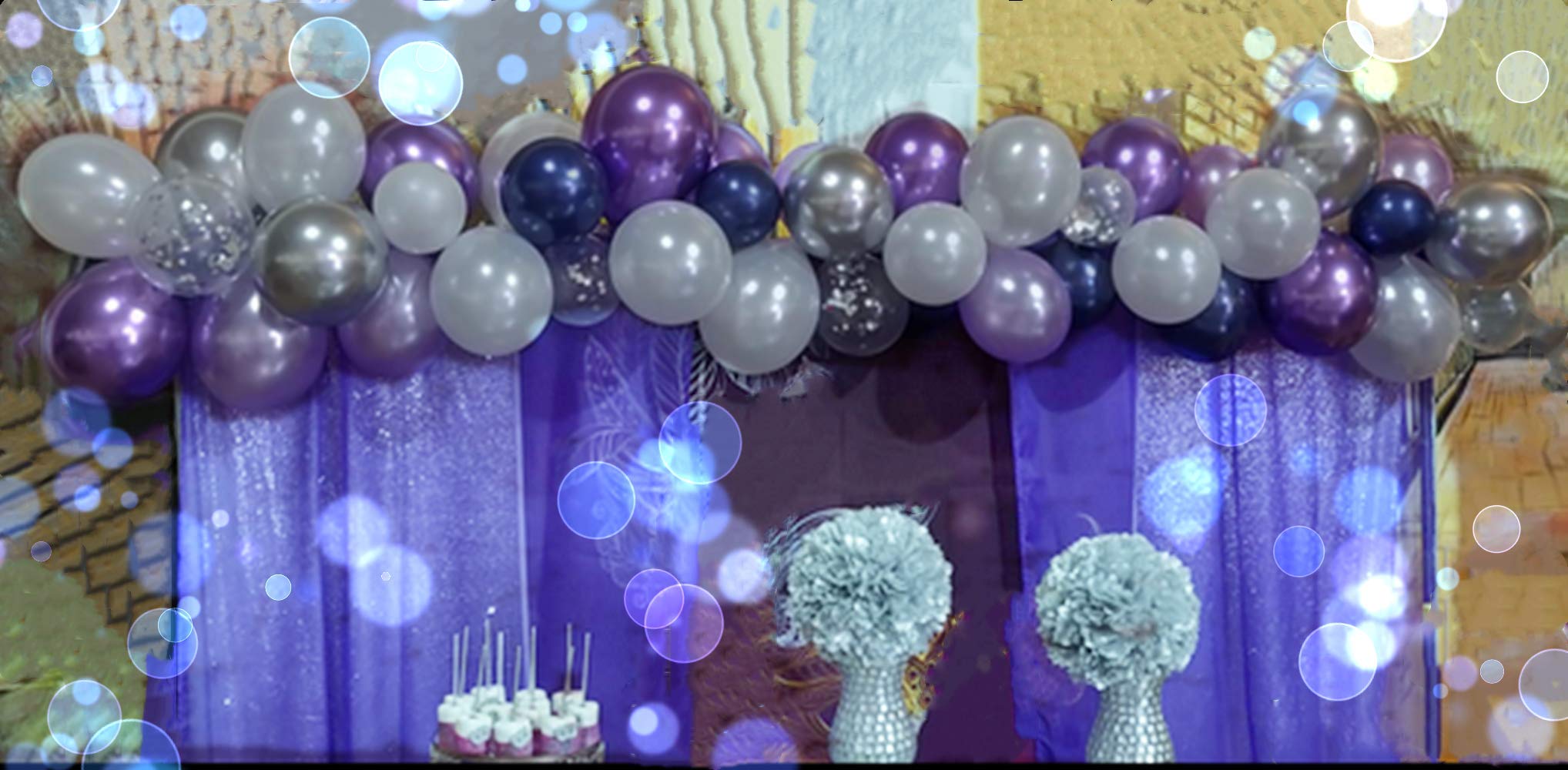 Autupy 80pcs 12 Inch Mixed Navy Blue Lavender Purple Silver Confetti White Balloon Arch Garland For Wedding Bridal Shower Party Decoration