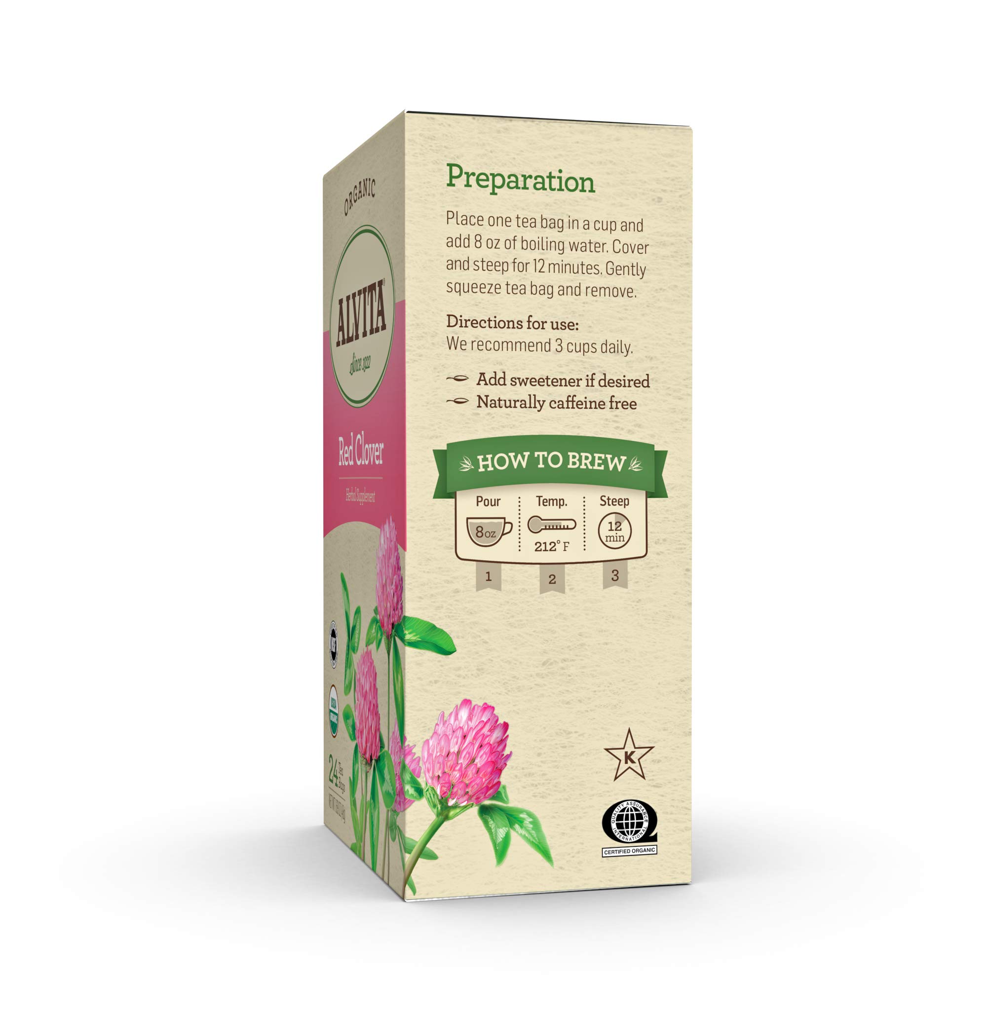 Alvita Organic Red Clover Herbal Tea - Made with Premium Quality Organic Red Clover Blossoms, with Dried Sweet Grass Flavor, 24 Tea Bags