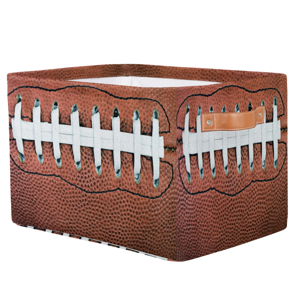 American Football Laces Storage Basket Cube Sport Ball Large Toys Storage Box Bin with Handle Collapsible Closet Shelf Cloth Organizer for Nursery Bedroom,15x11x9.5 in,1 Pack